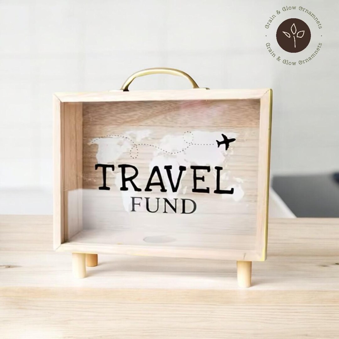 Travel Fund Adventure Box With Handle Wooden Money Bank Savings for ...