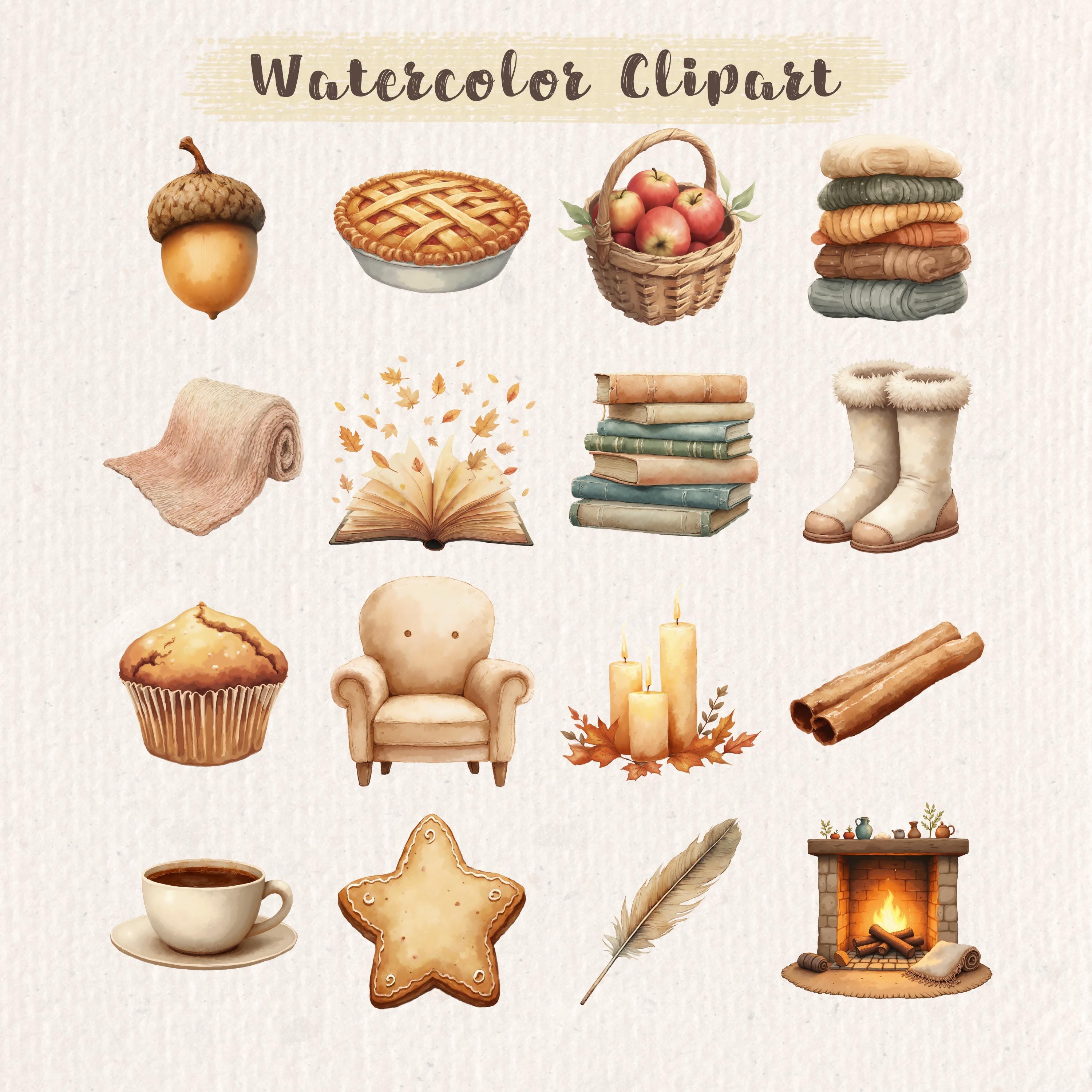 Watercolor Cozy Autumn Clipart Bundle, Fall Clipart, Digital Download ...