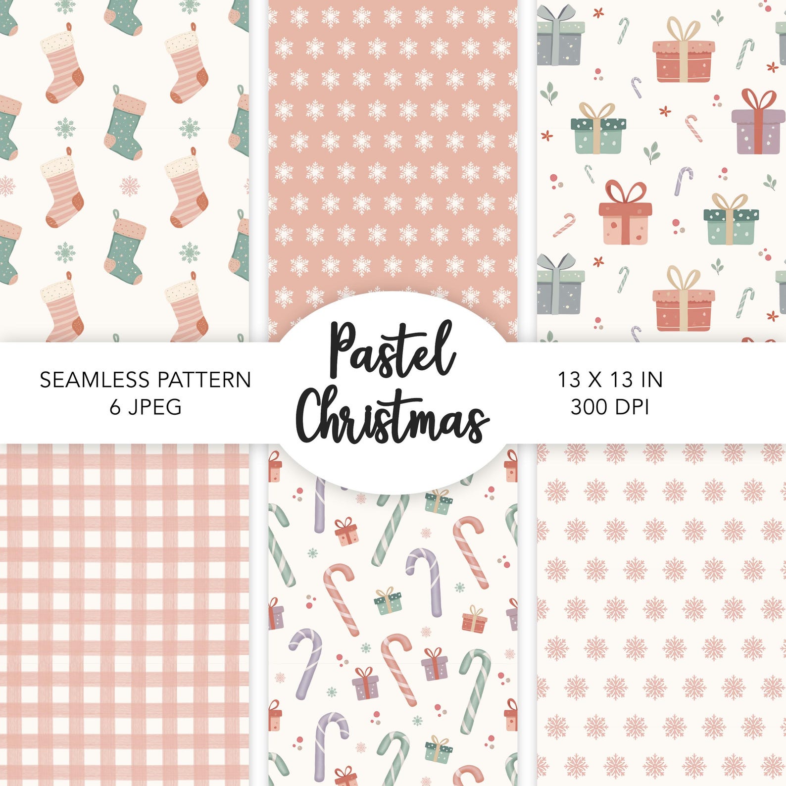 Pastel Christmas Seamless Pattern, Christmas Digital Paper, Repeating ...