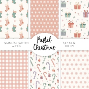 Pastel Christmas Seamless Pattern, Christmas Digital Paper, Repeating ...