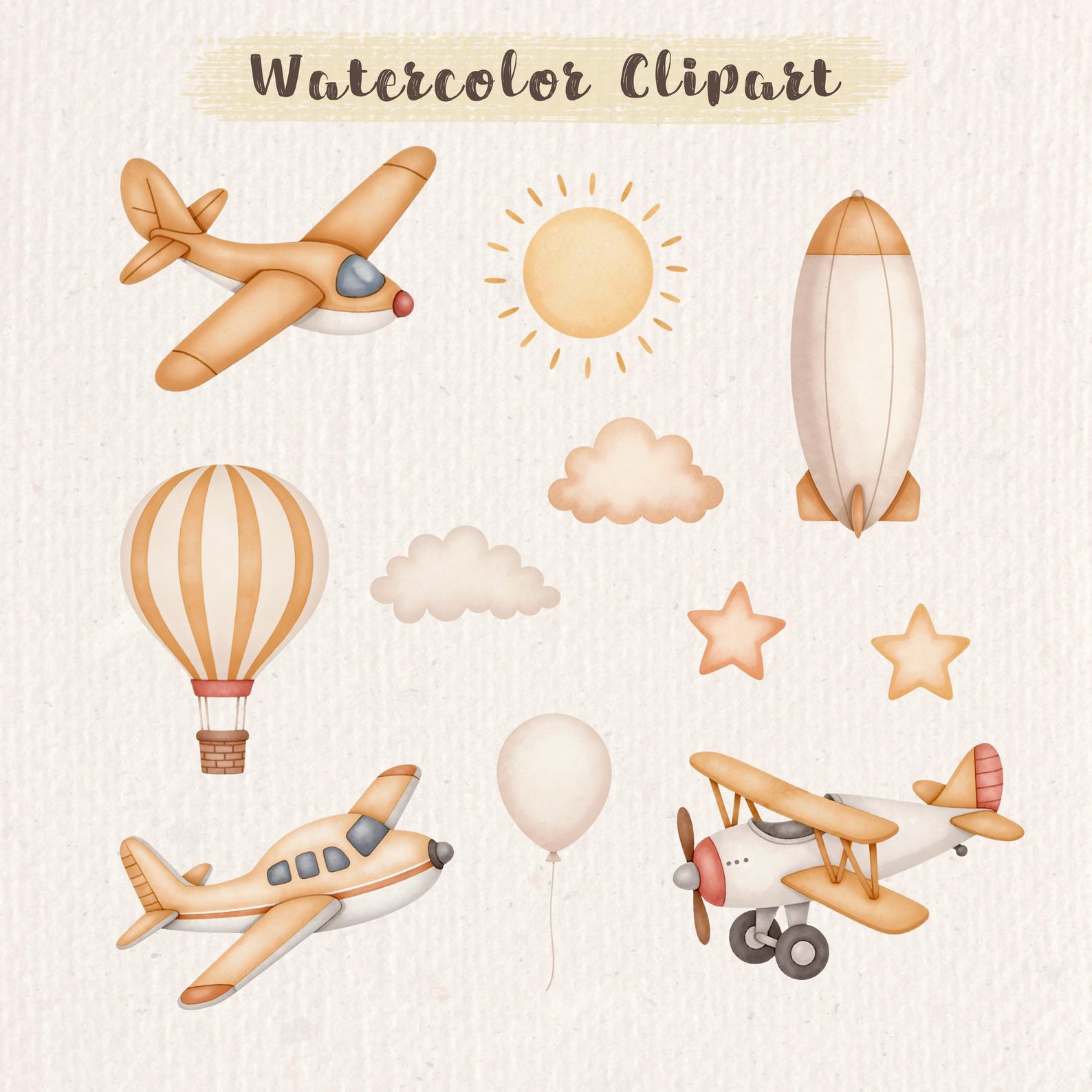 Watercolor Air Transport Clipart Bundle, Airplane Kids Nursery Clipart ...