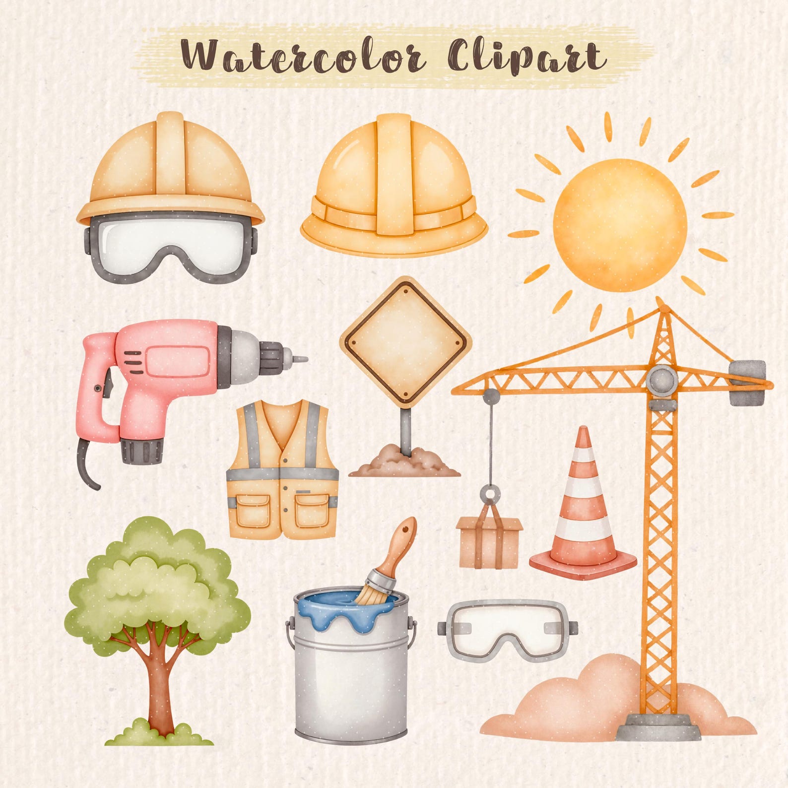 Watercolor Construction Clipart Bundle, Construction Vehicles Clipart ...