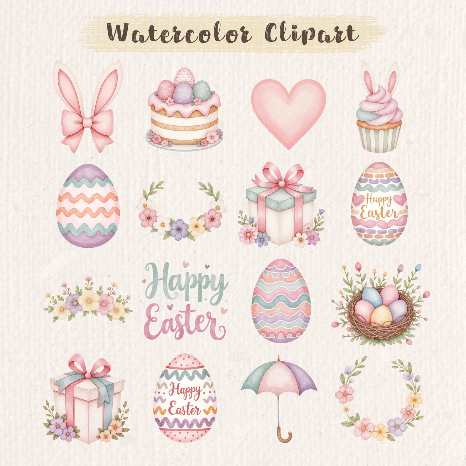 Watercolor Happy Easter Clipart, Pastel Spring Easter Egg Clipart ...