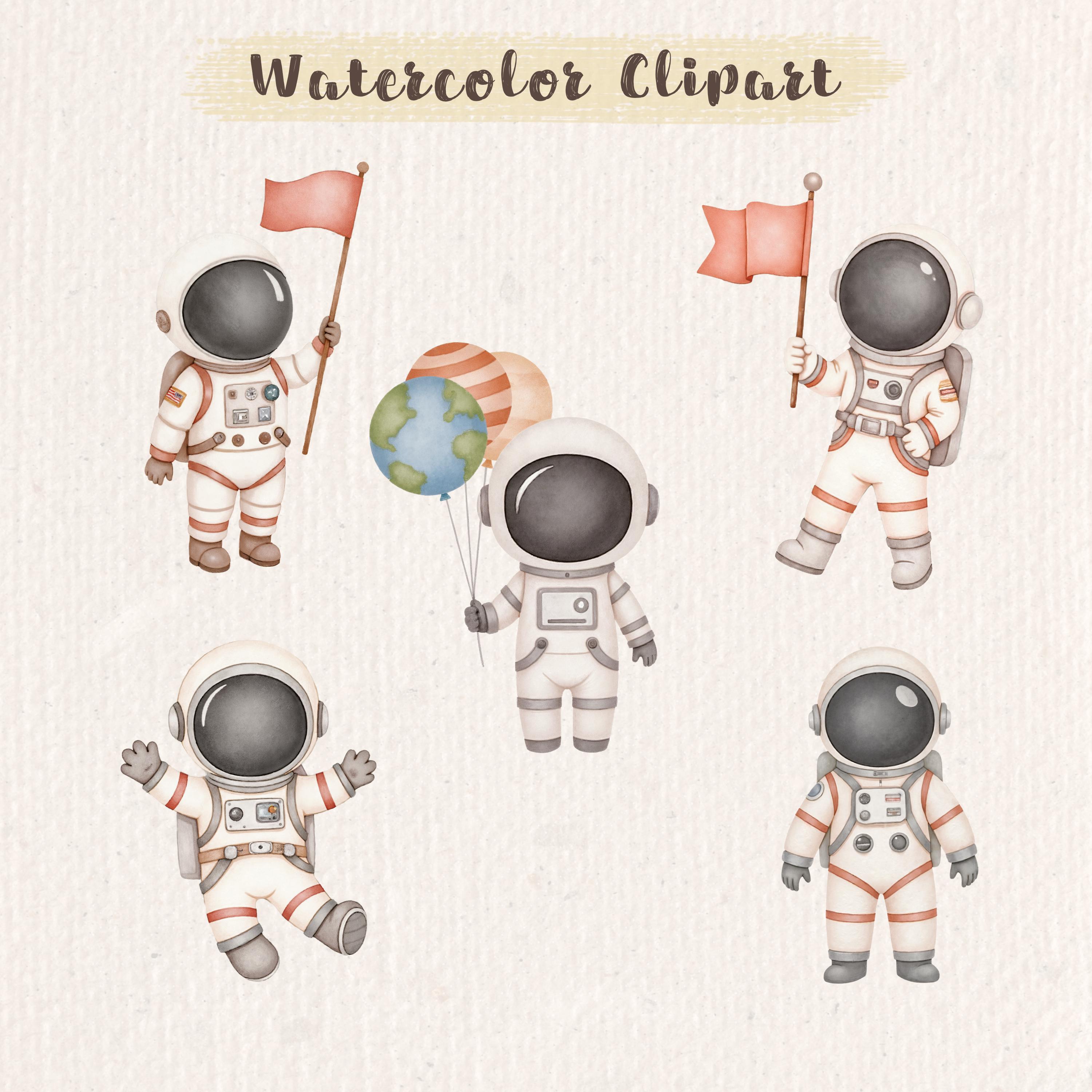 Watercolor Space Clipart Bundle, Astronaut Clipart, Planets Rockets ...