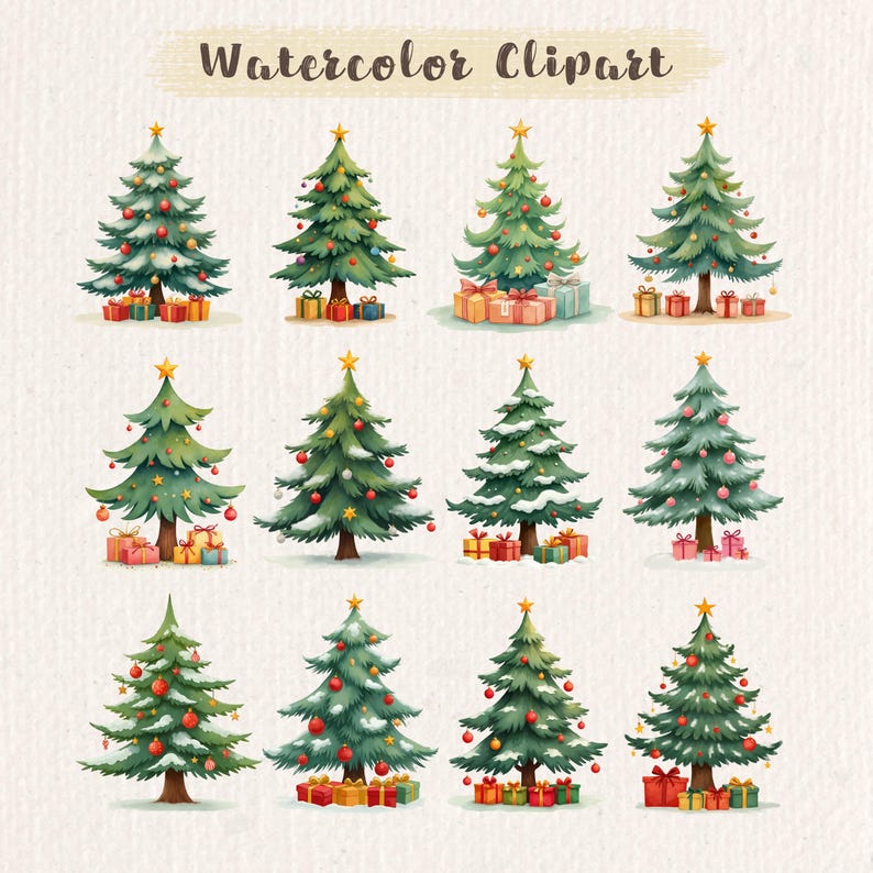 Watercolor Christmas Tree Clipart Bundle, Winter Clipart, Digital ...