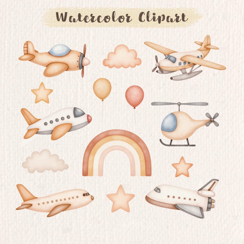 Watercolor Air Transport Clipart Bundle, Airplane Kids Nursery Clipart ...