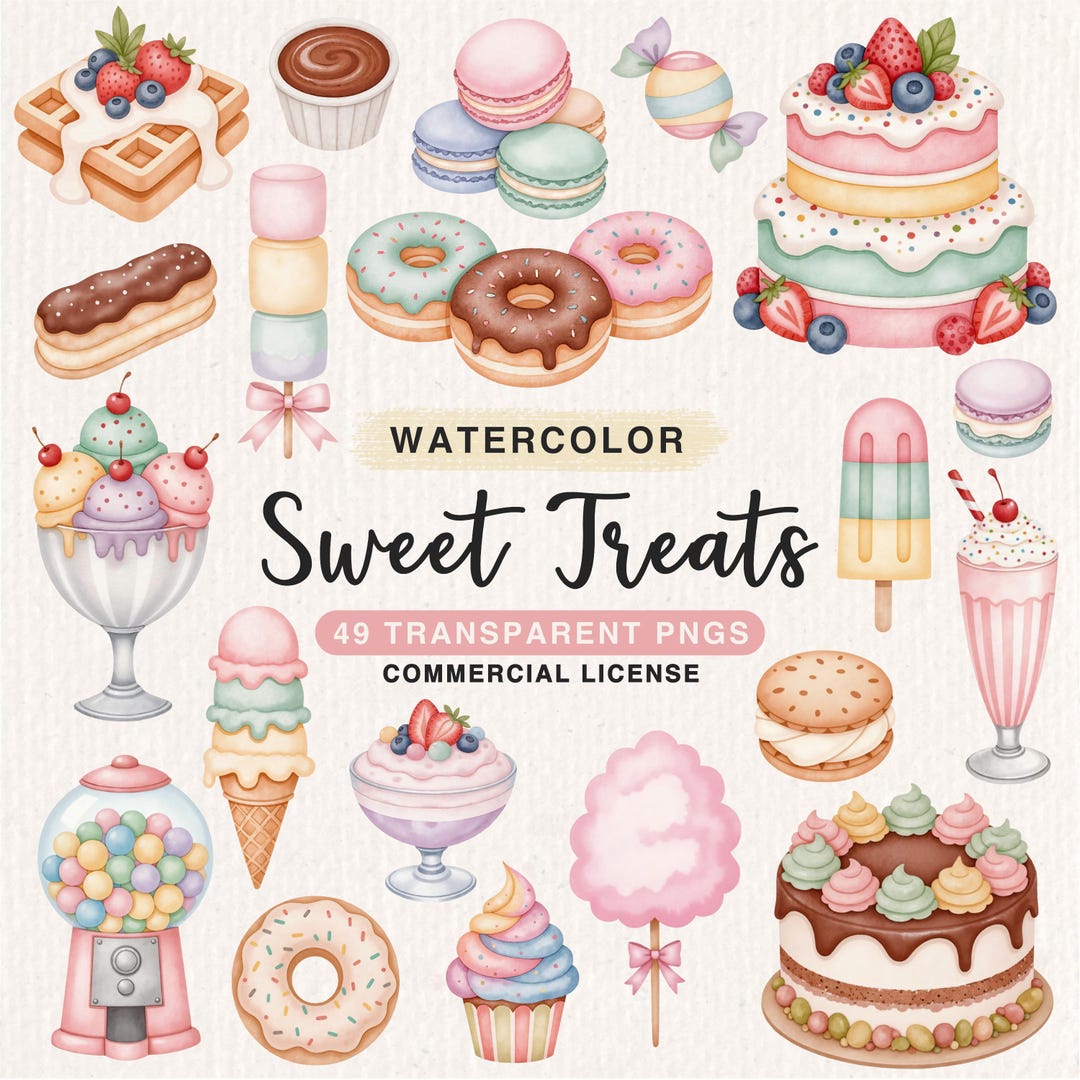 Watercolor Sweet Treats Clipart Bundle, Delicious Birthday Sweets ...