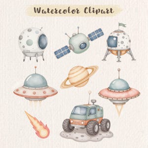 Watercolor Space Clipart Bundle, Astronaut Clipart, Planets Rockets ...