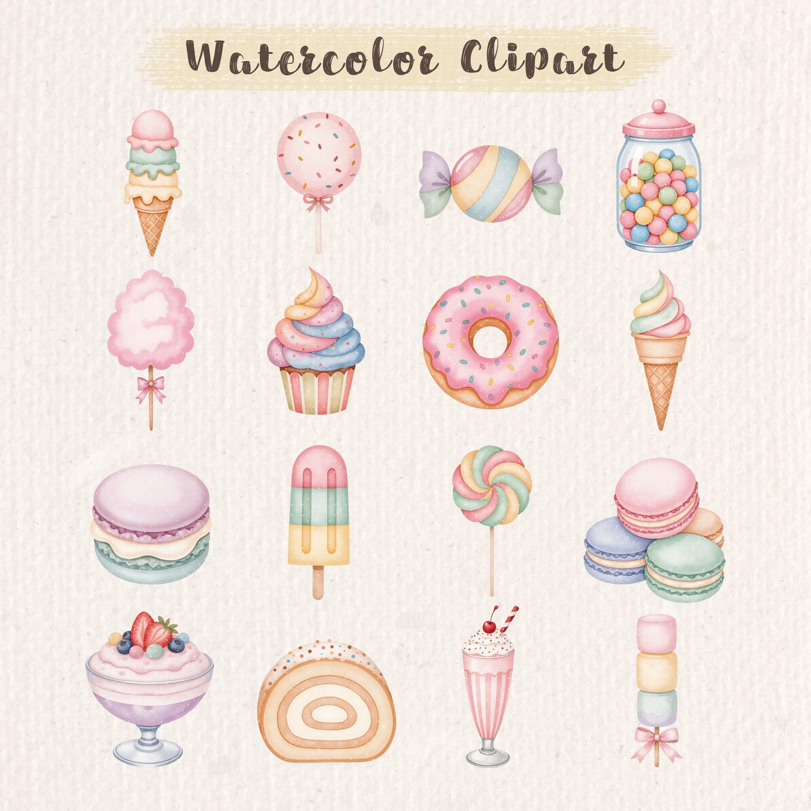 Watercolor Sweet Treats Clipart Bundle, Delicious Birthday Sweets ...