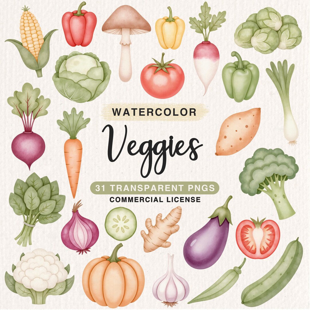 Watercolor Vegetables Clipart Bundle, Cute Veggies Clipart, Digital ...