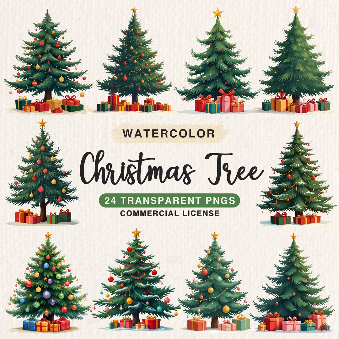 Watercolor Christmas Tree Clipart Bundle, Winter Clipart, Digital ...