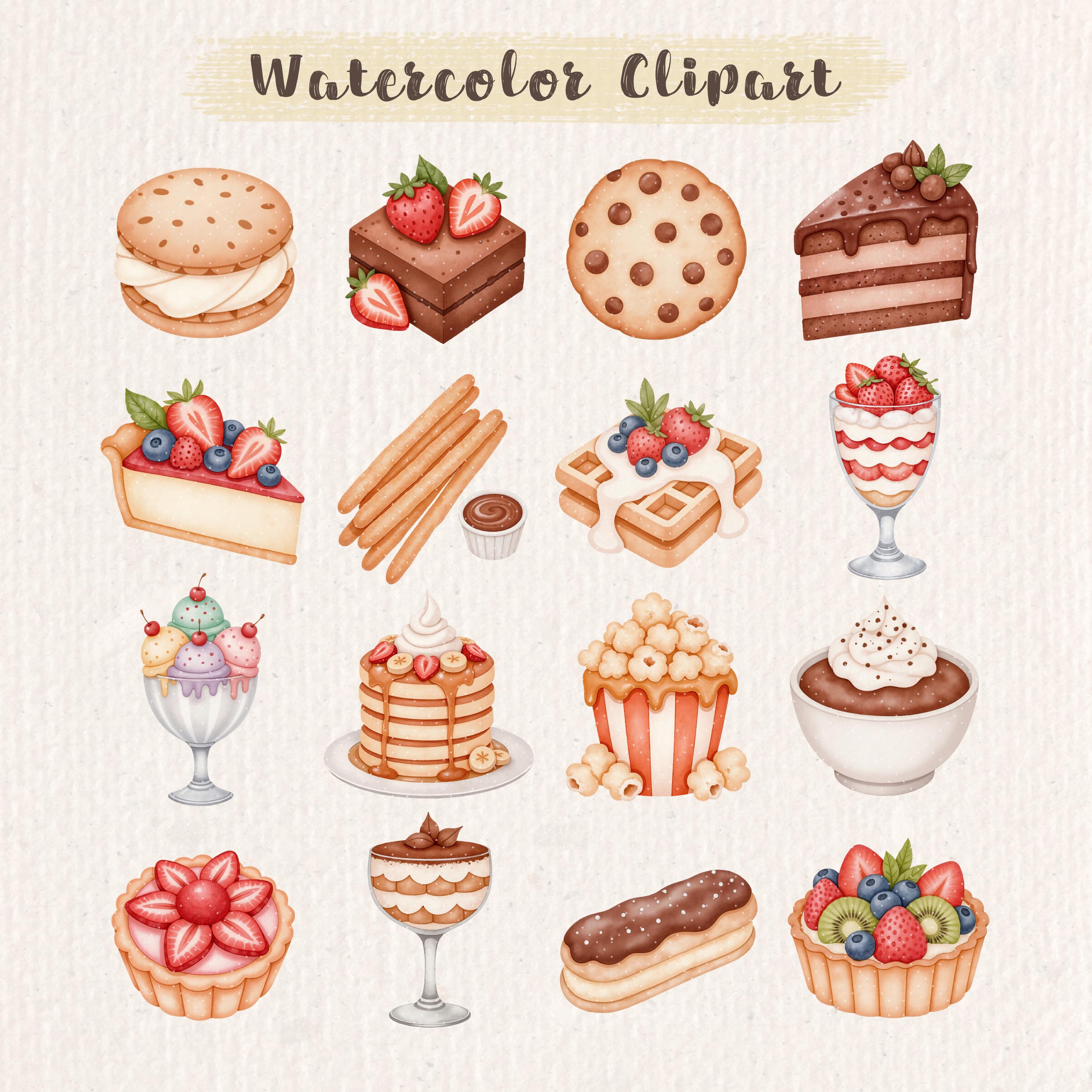 Watercolor Sweet Treats Clipart Bundle, Delicious Birthday Sweets ...