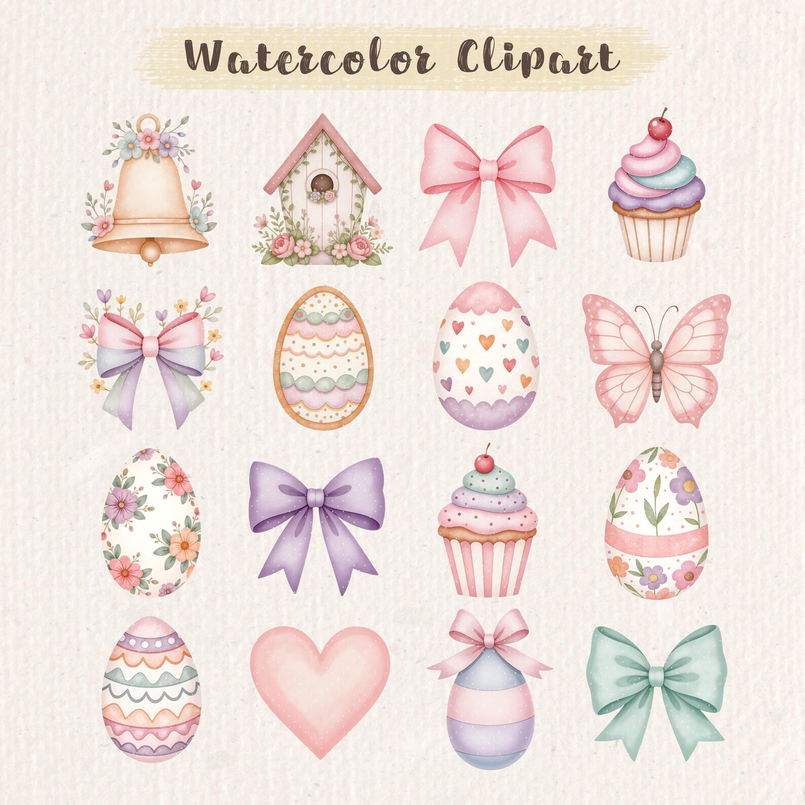 Watercolor Happy Easter Clipart, Pastel Spring Easter Egg Clipart ...