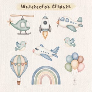 Watercolor Air Transport Clipart Bundle, Airplane Kids Nursery Clipart ...