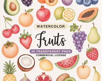 Watercolor Fruits Clipart Bundle, Fruits Clipart, Digital Download, PNG ...