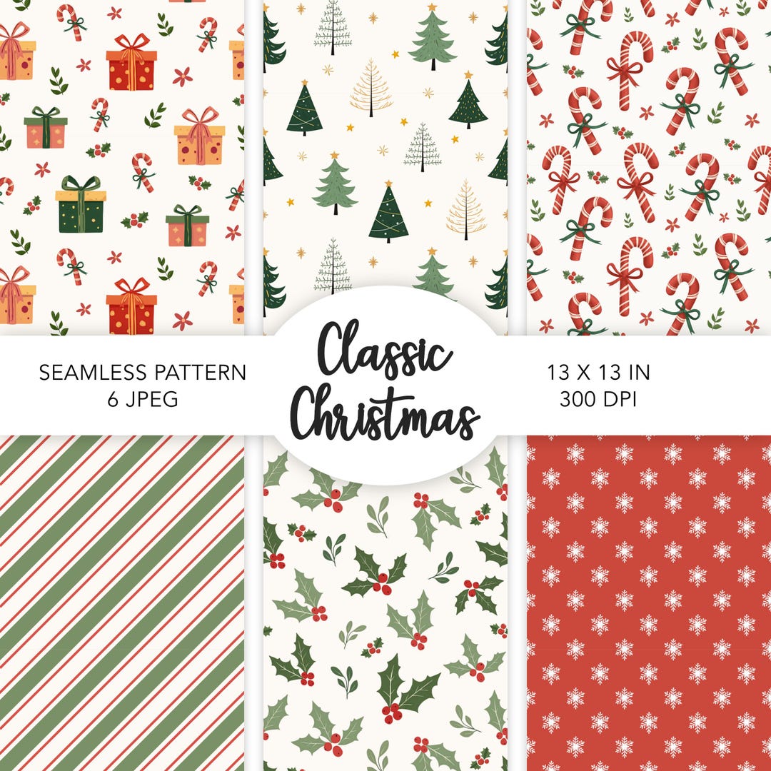 Classic Christmas Seamless Pattern, Christmas Tree Digital Paper ...