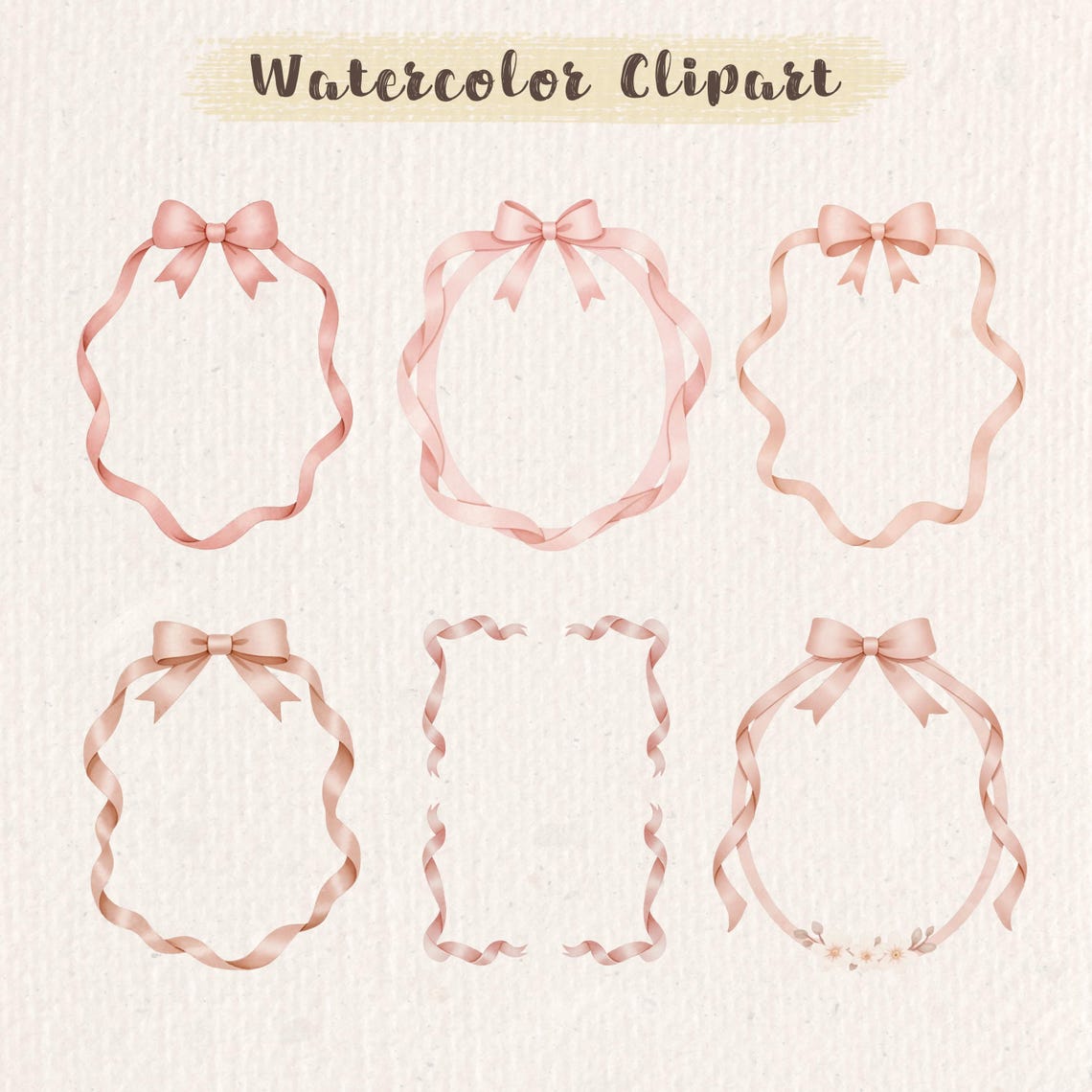 Romantic Pink Bows & Frames Clipart Bundle, Pink Ribbons Border ...