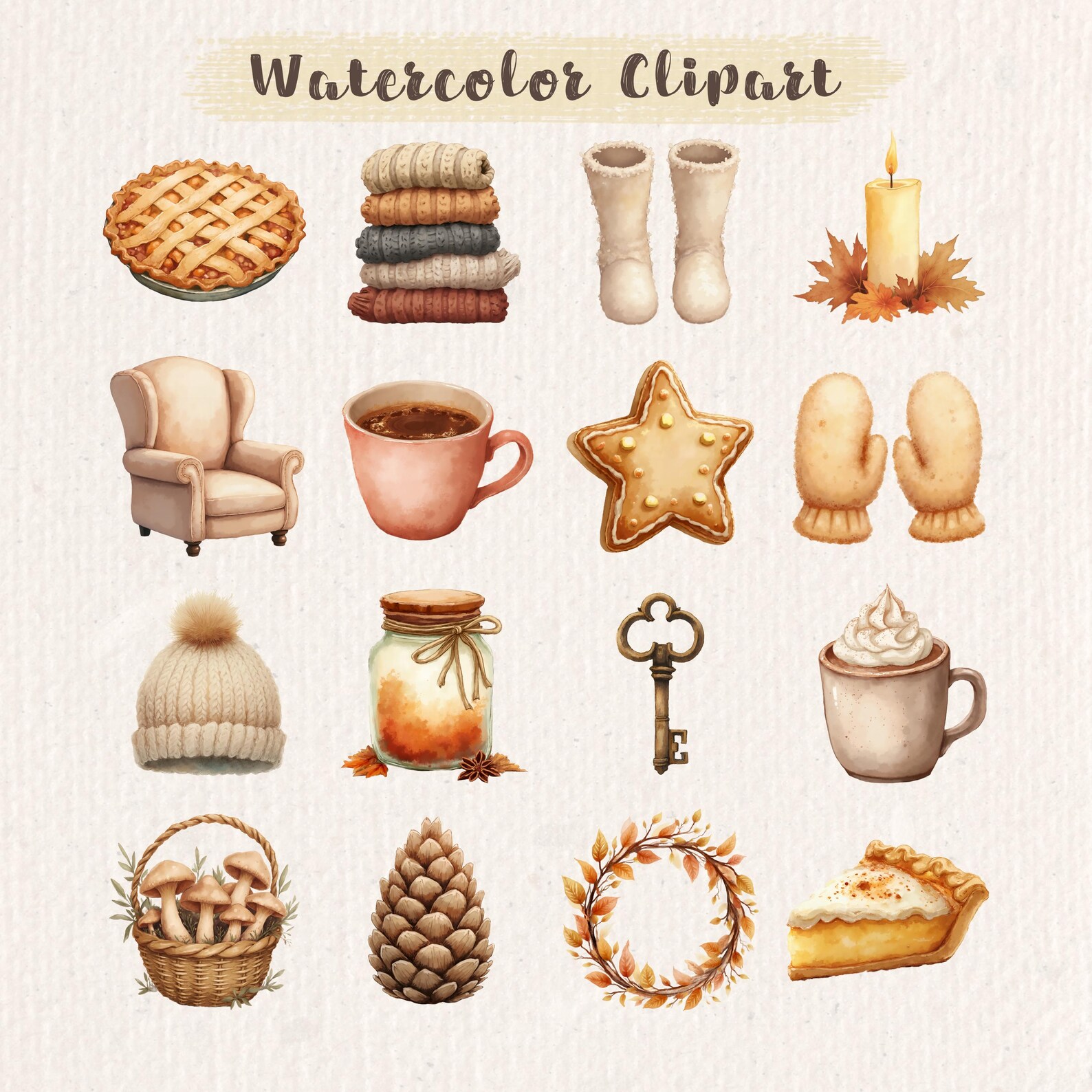 Watercolor Cozy Autumn Clipart Bundle, Fall Clipart, Digital Download ...