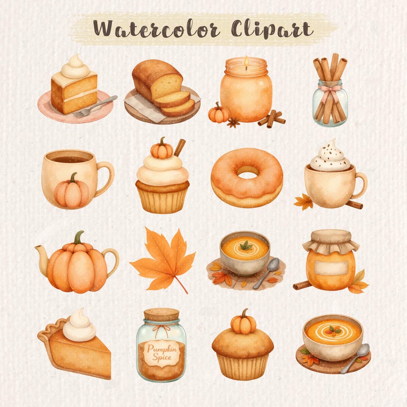 Watercolor Pumpkin Season Clipart Bundle, Pumpkin Illustration, Autumn ...