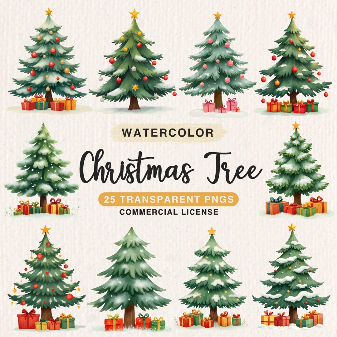 Watercolor Christmas Tree Clipart Bundle, Winter Clipart, Digital ...
