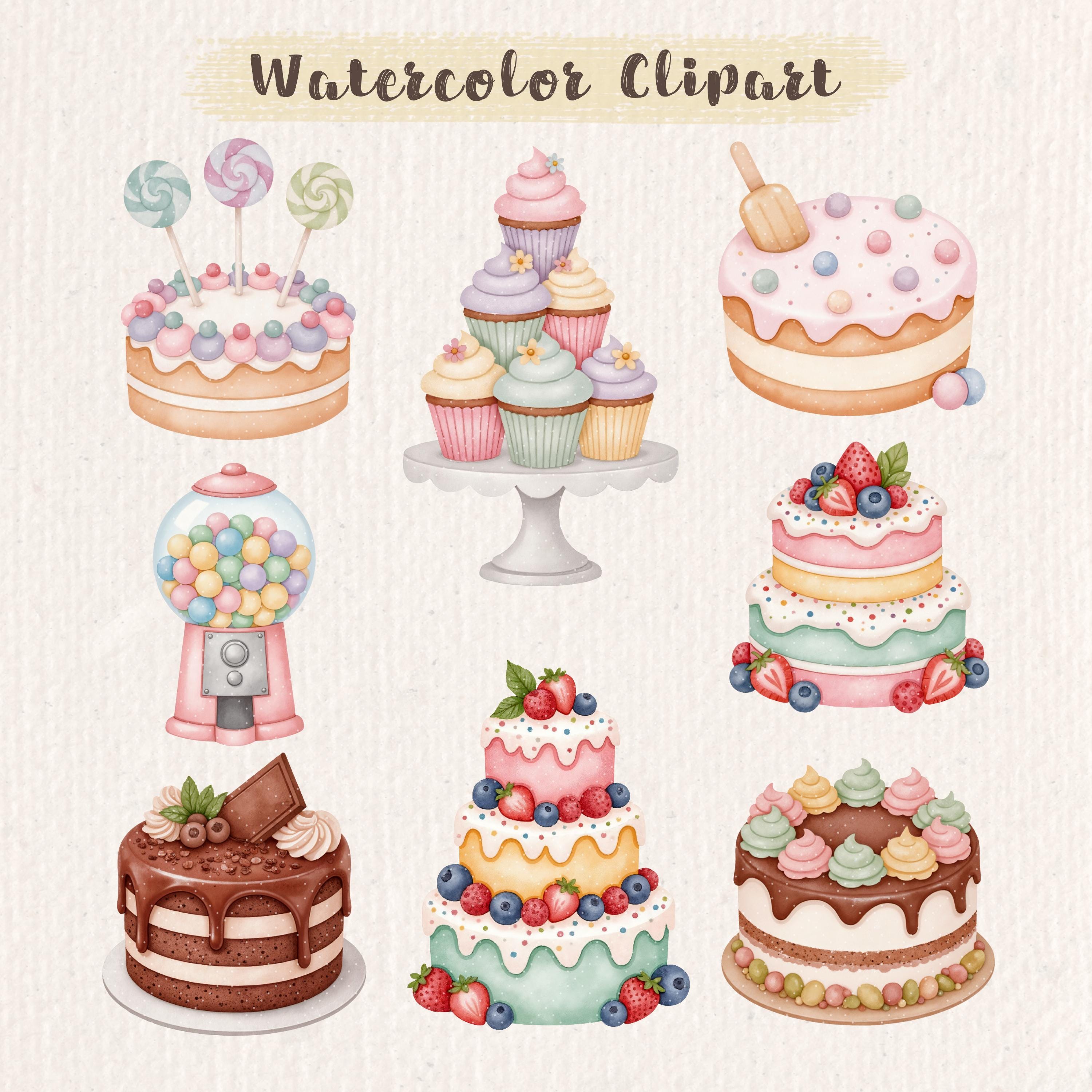 Watercolor Sweet Treats Clipart Bundle, Delicious Birthday Sweets ...
