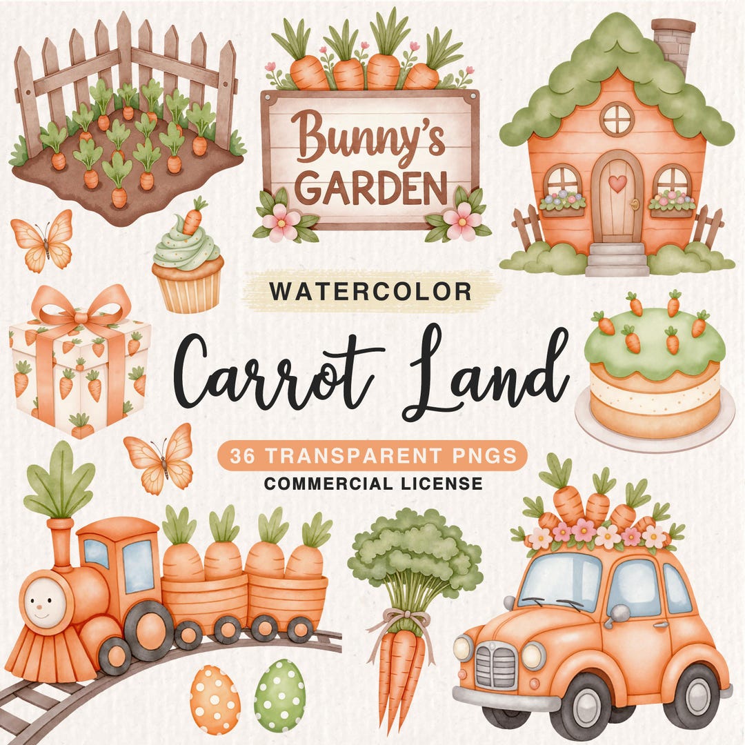 Watercolor Carrot Land Clipart, Spring Carrot Easter Egg Clipart ...