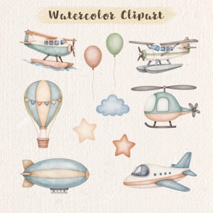 Watercolor Air Transport Clipart Bundle, Airplane Kids Nursery Clipart ...