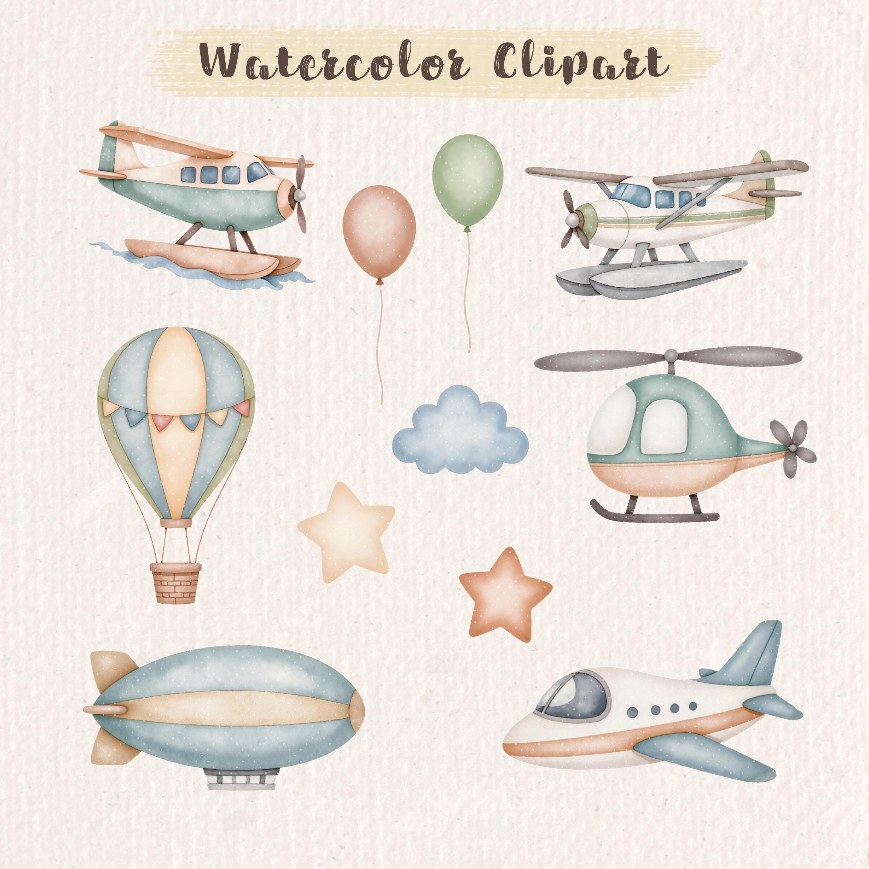Watercolor Air Transport Clipart Bundle, Airplane Kids Nursery Clipart ...