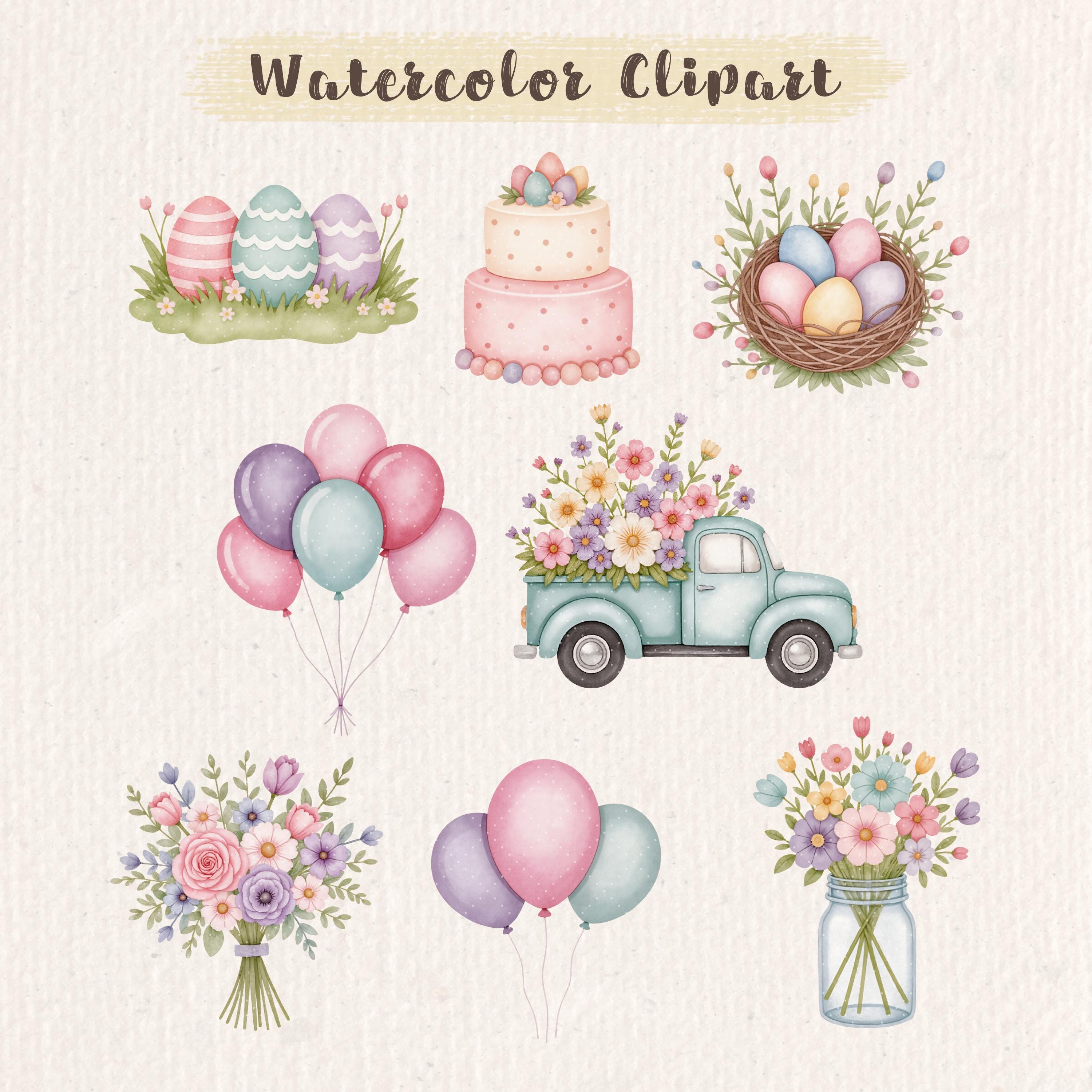 Watercolor Happy Easter Clipart, Pastel Spring Easter Egg Clipart ...