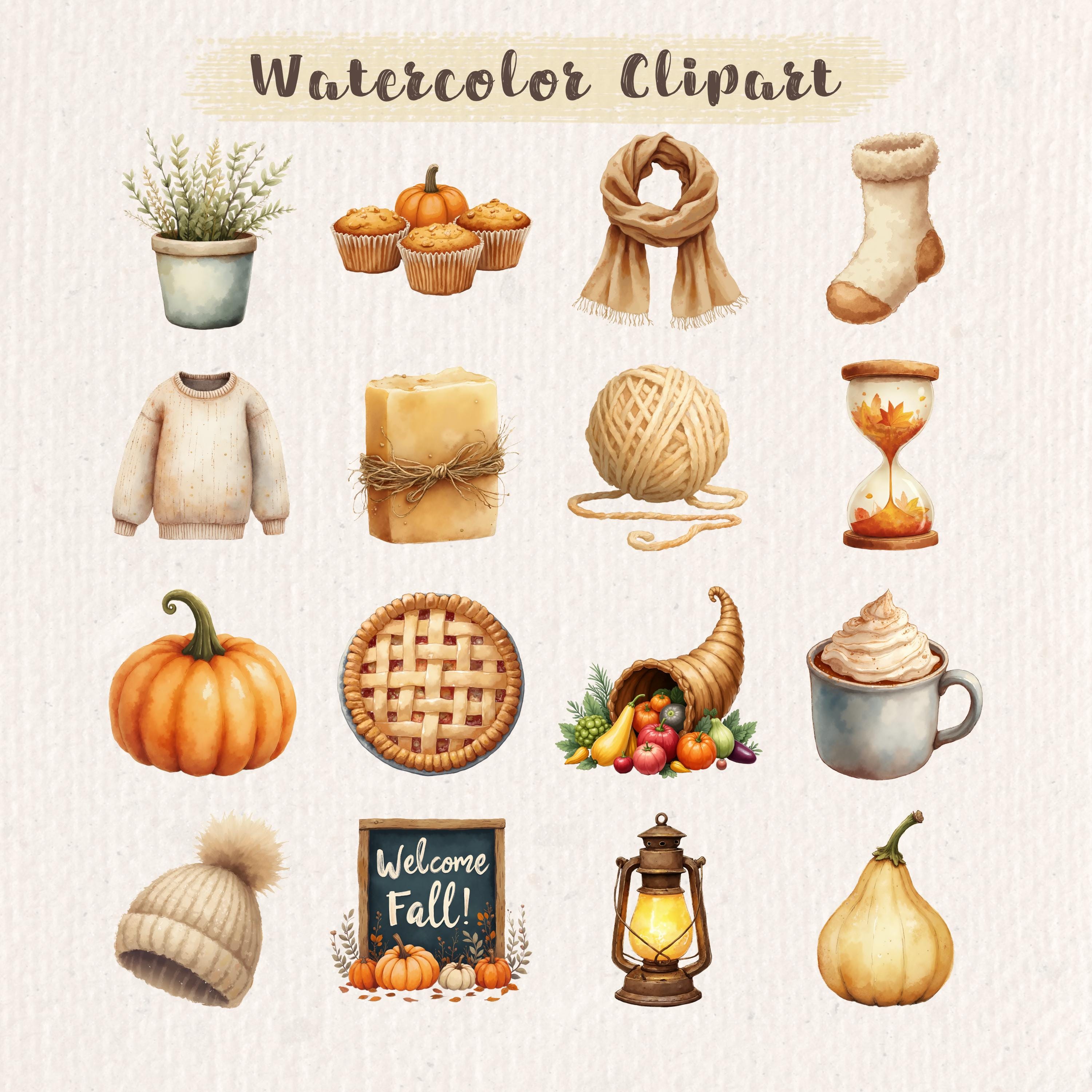 Watercolor Cozy Autumn Clipart Bundle, Fall Clipart, Digital Download ...