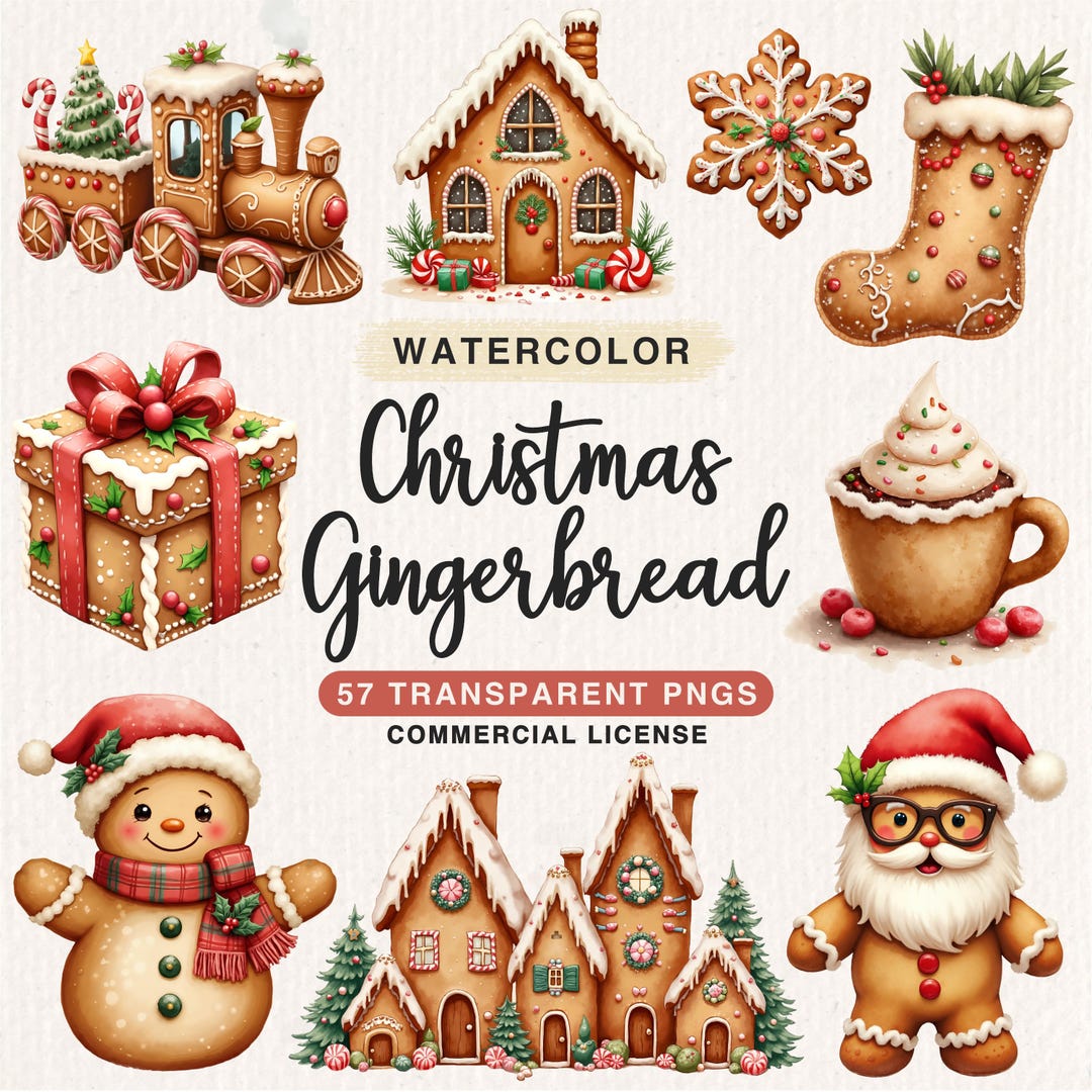 Watercolor Christmas Gingerbread Cookies Clipart Bundle, Winter Clipart ...