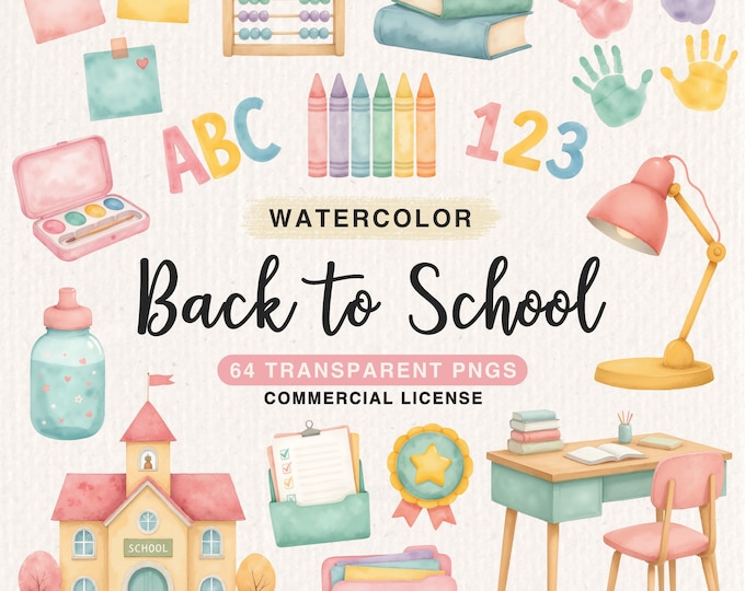 Watercolor Back to School Clipart Bundle / Cute Arts / Watercolor ...