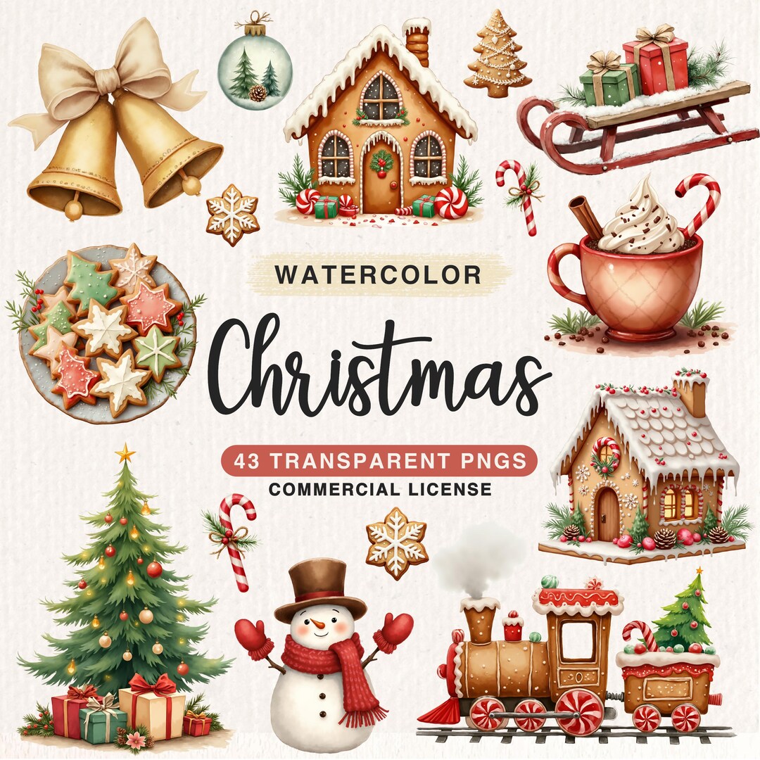 Watercolor Christmas Clipart Bundle, Winter Clipart, Digital Download ...