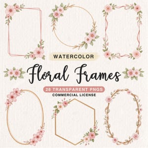 Romantic Pink Floral Frames Clipart Bundle, Pink Flower Border, Minimal ...