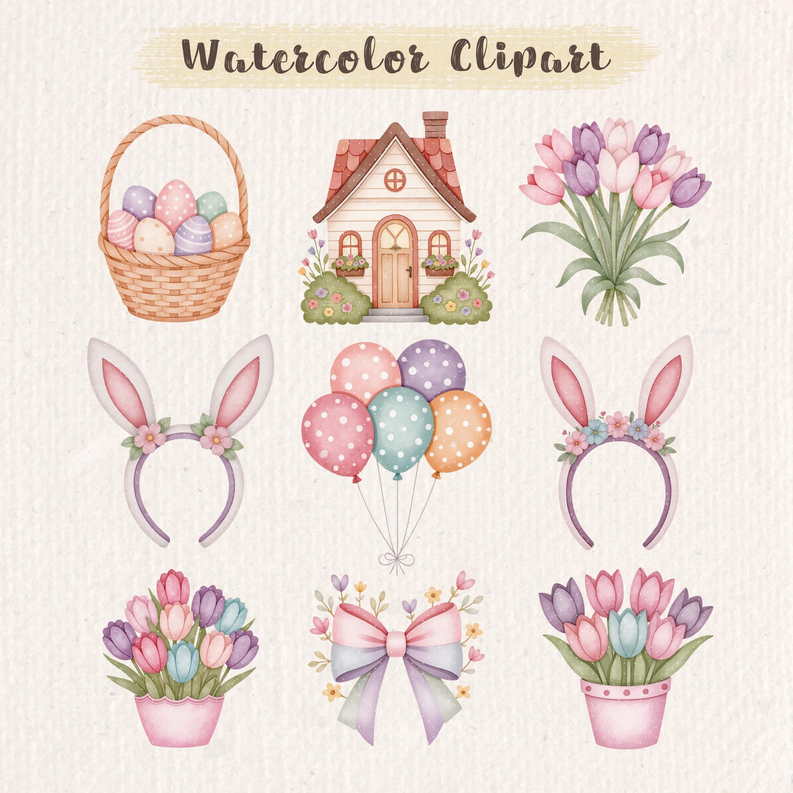 Watercolor Happy Easter Clipart, Pastel Spring Easter Egg Clipart ...