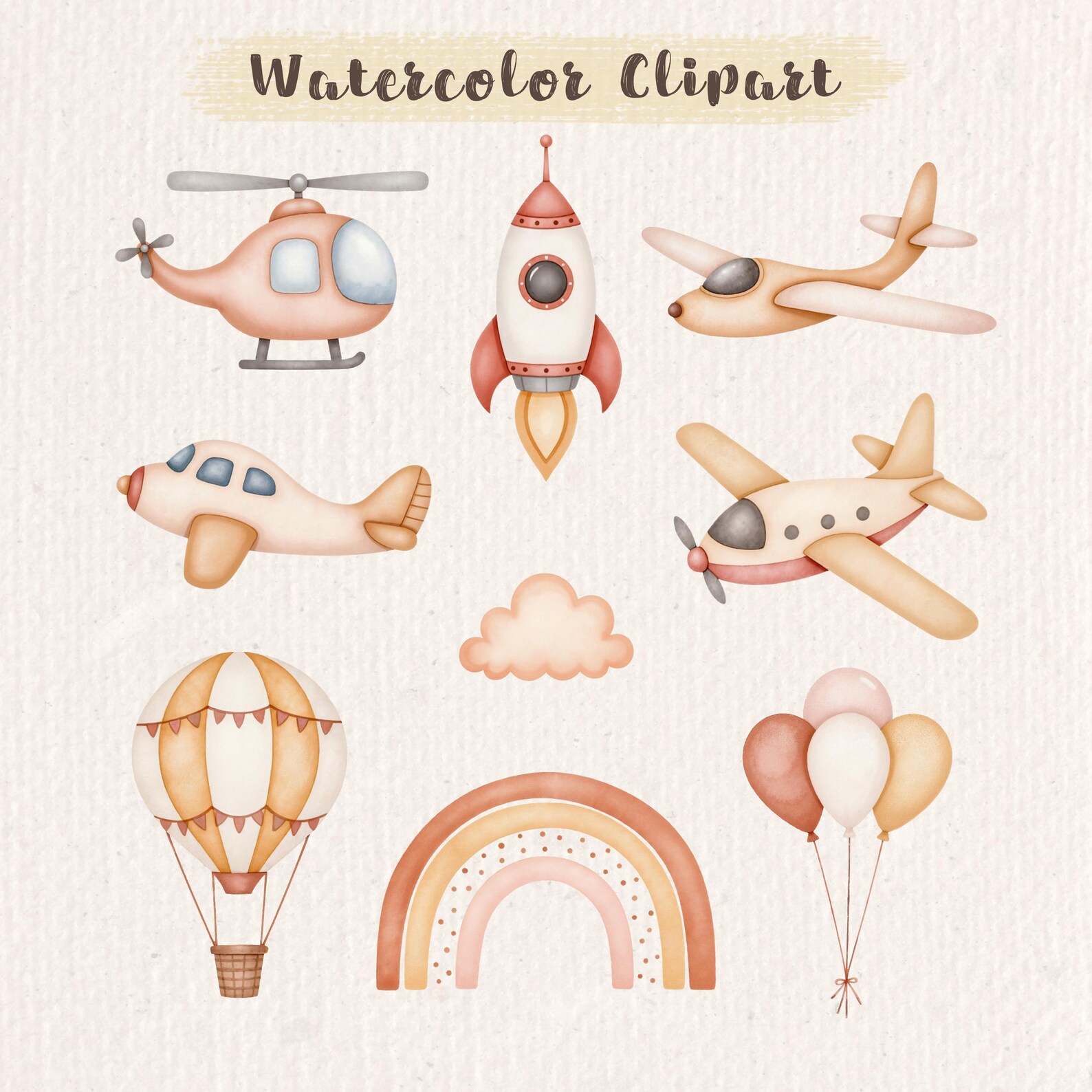 Watercolor Air Transport Clipart Bundle, Airplane Kids Nursery Clipart ...