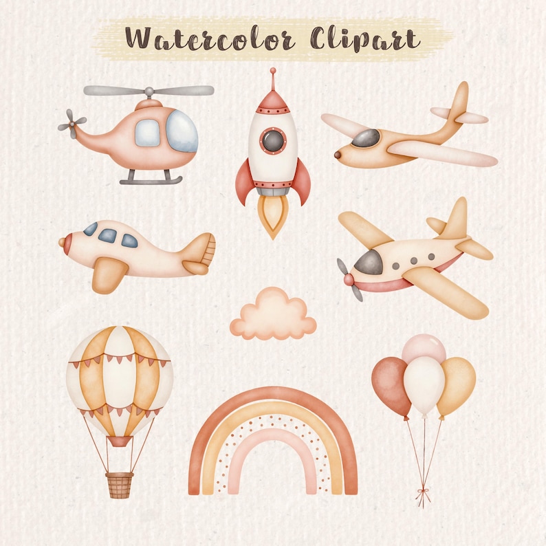 Watercolor Air Transport Clipart Bundle, Airplane Kids Nursery Clipart ...