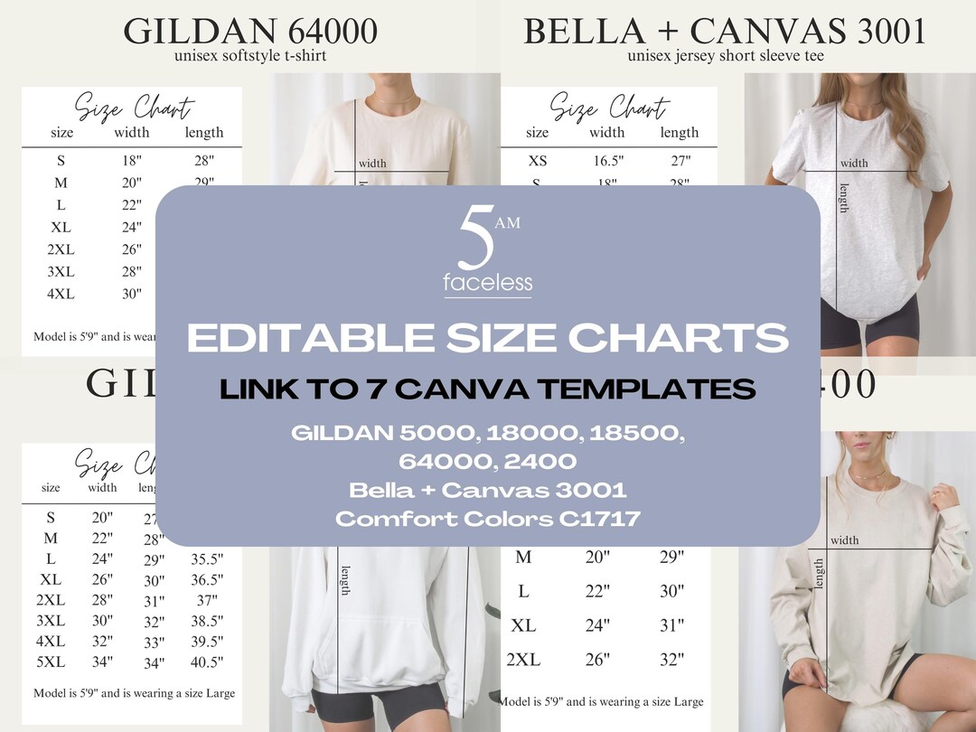 SIZE CHART BUNDLE Mockup Bundle, Editable Size Chart, Editable Template ...