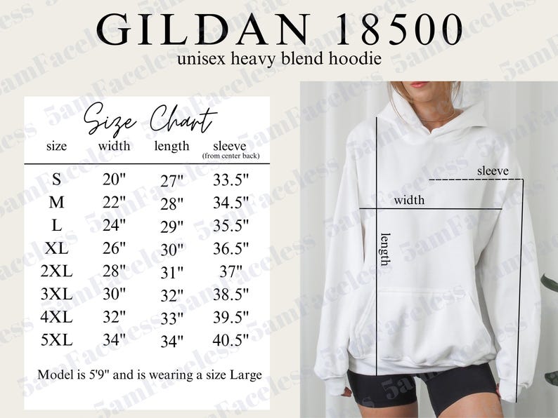 GILDAN 18500 Size Chart Size Chart for Hoodie, Editable Template, Size ...