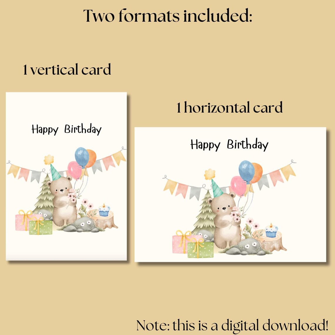 Digital Happy Birthday Bear Card - Cute Bear - Birthday Minimalistic ...