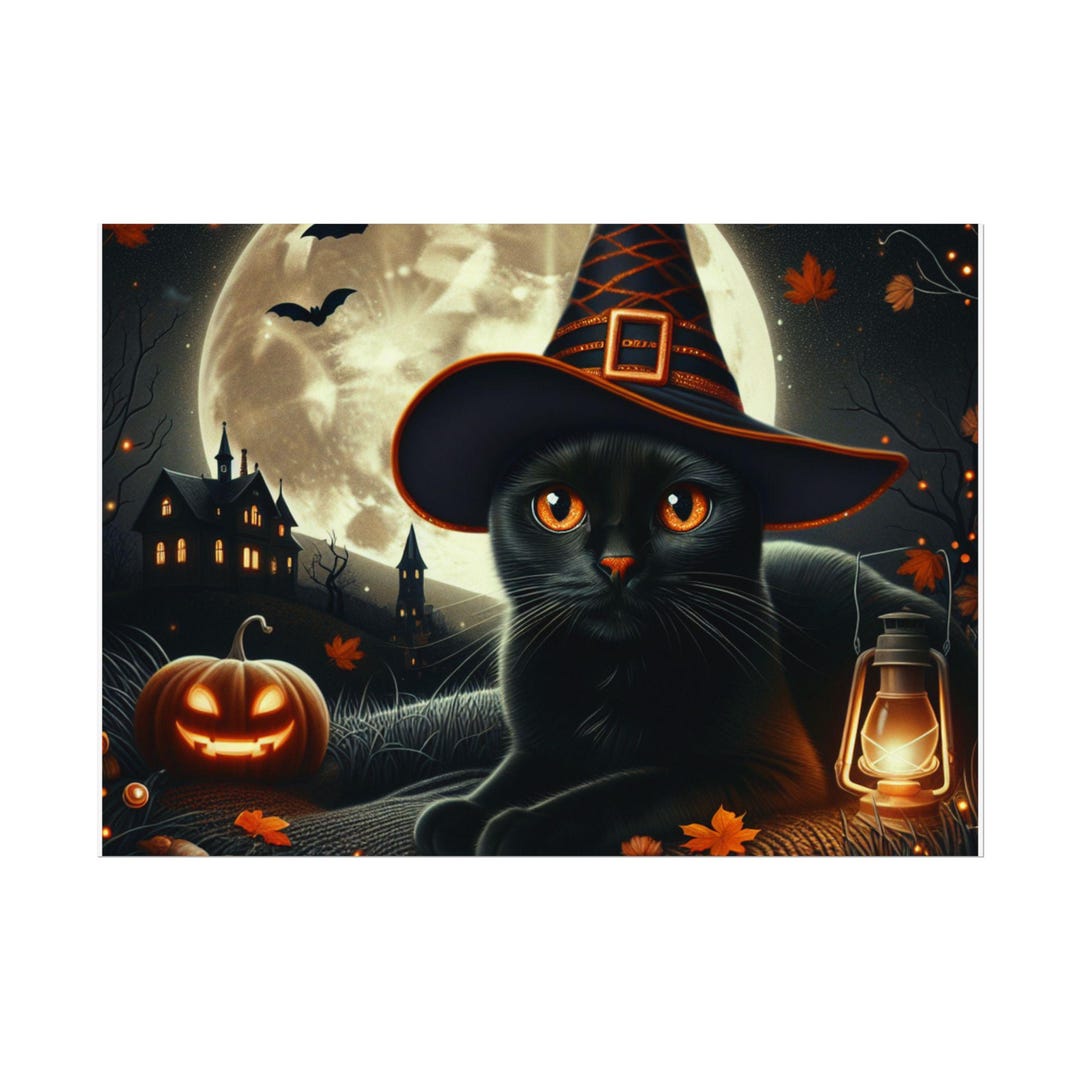 Black Cat Rolled Poster, Halloween Wall Art, Spooky Home Decor, Cat ...