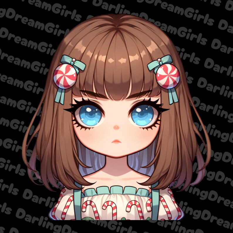 Cute Brunette Peppermint Girl PNG, Christmas Design, Instant Download ...