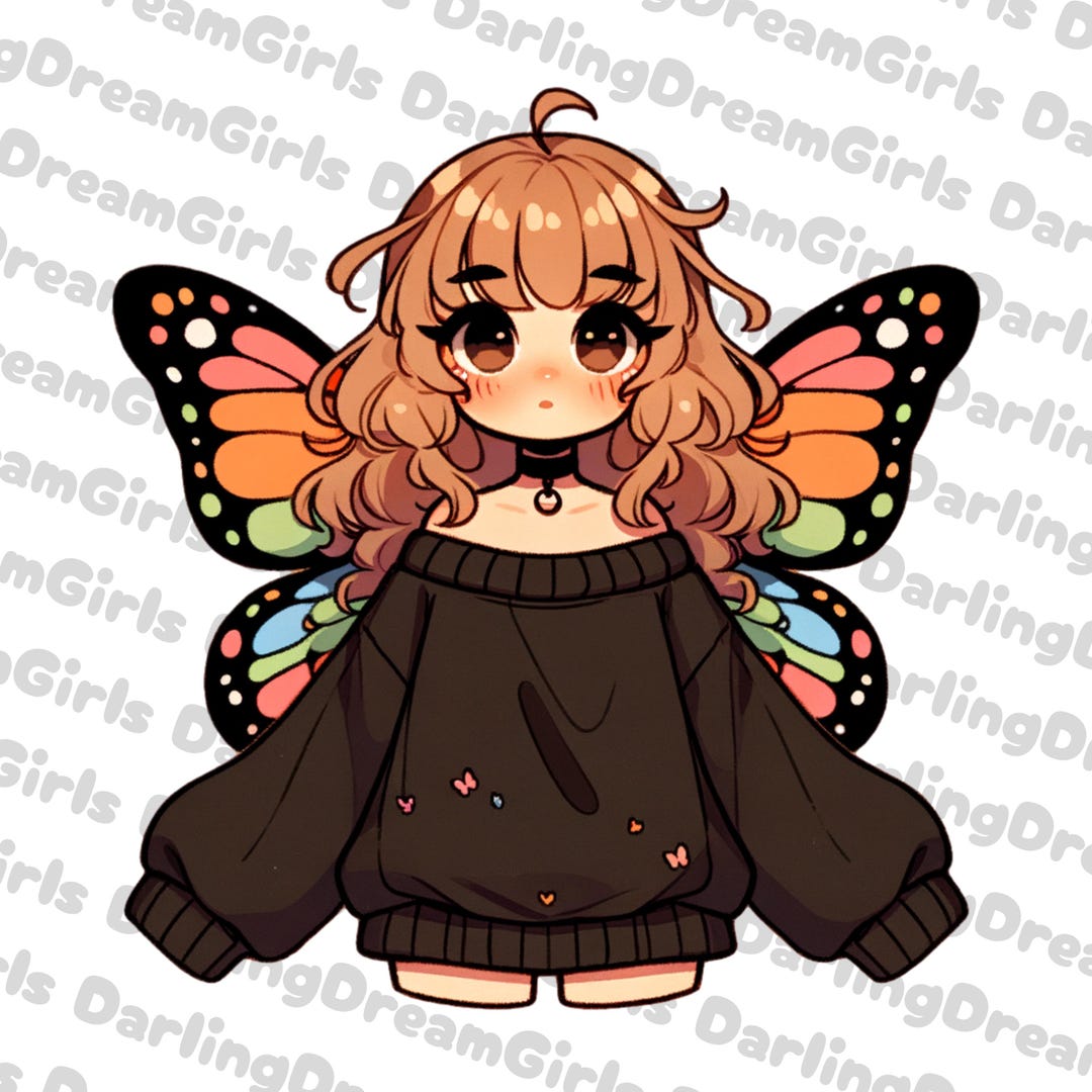 Cute Colorful Butterfly Girl PNG, Design, Instant Download, Digital ...