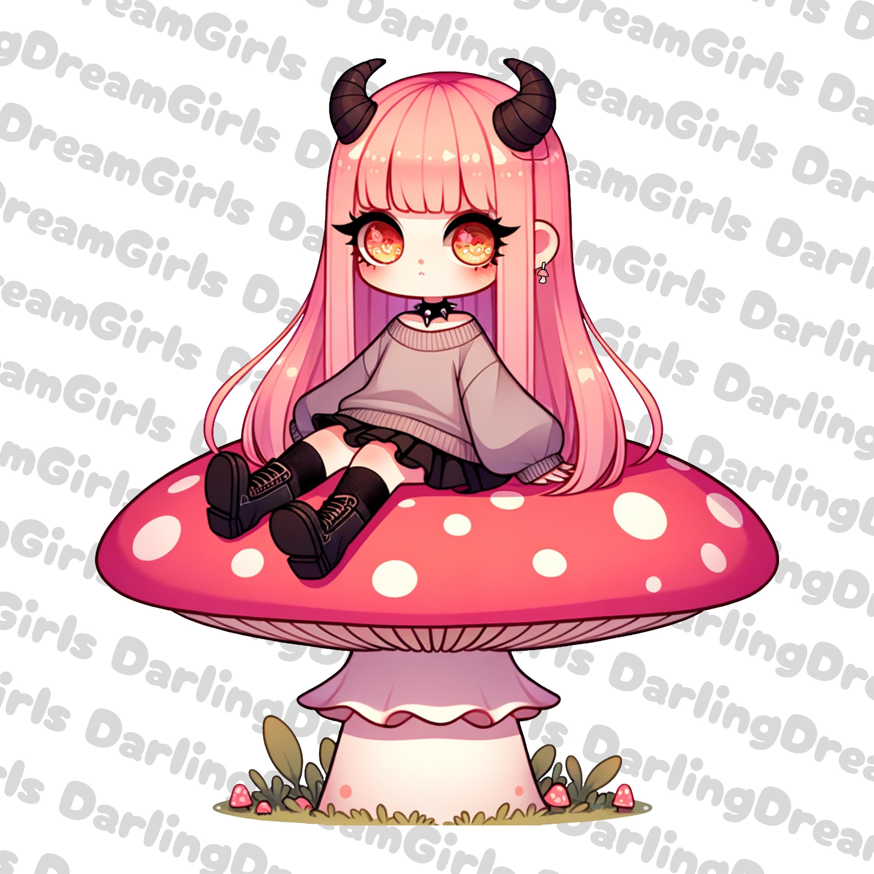 Cute Pink Mushroom Girl PNG, Design, Instant Download, Digital Design ...
