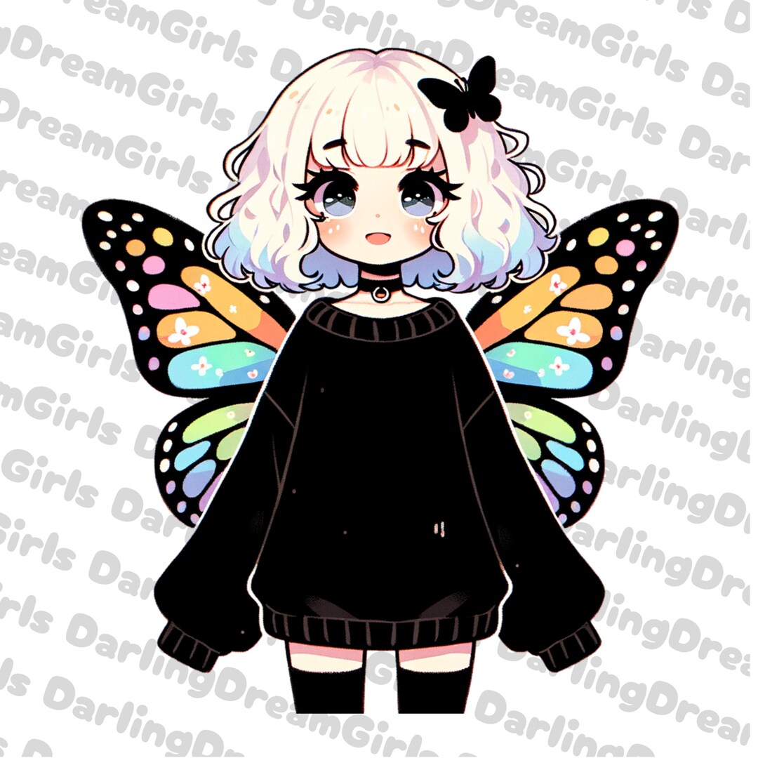 Cute Colorful Butterfly Girl PNG, Design, Instant Download, Digital ...