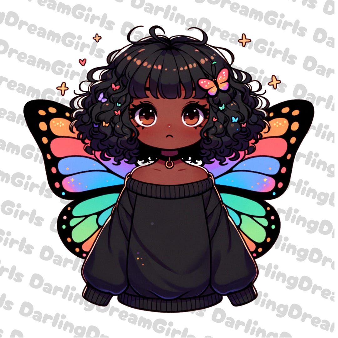 Cute Colorful Butterfly Girl PNG, Design, Instant Download, Digital ...