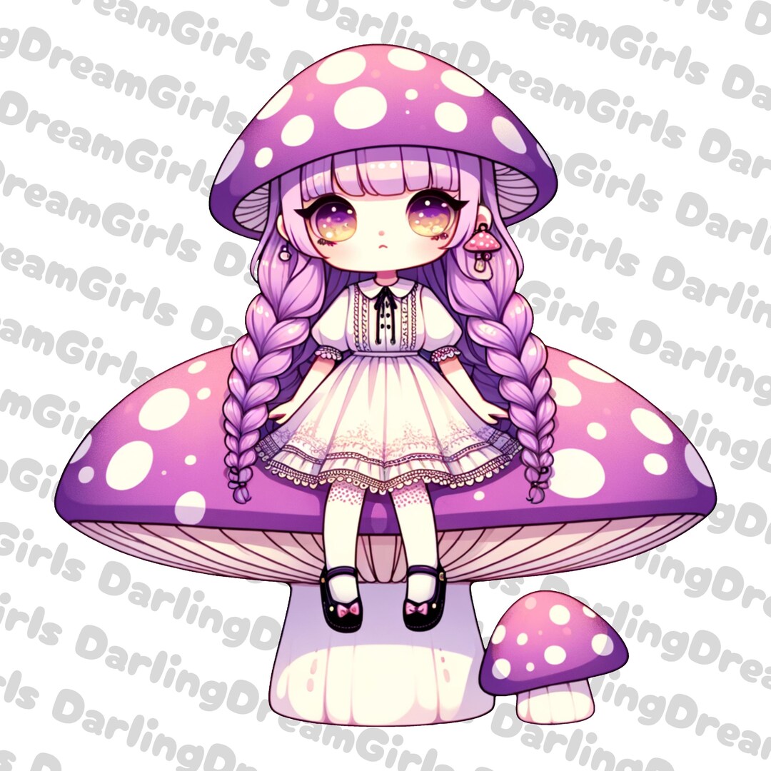 Cute Purple Mushroom Girl PNG, Design, Instant Download, Digital Design ...