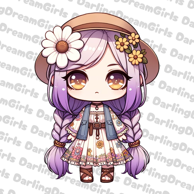 Cute, Bad, Darling, Purple Hippie Girl PNG, Design, Instant Download ...