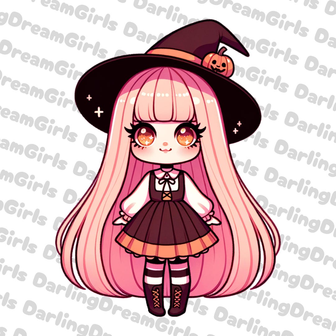 Cute, Pink, Witch Girl PNG, Halloween Design, Instant Download, Digital ...
