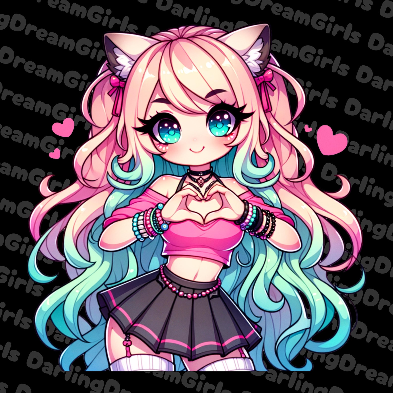 Cute Colorful Love-heart Girl PNG, Design, Instant Download, Digital ...